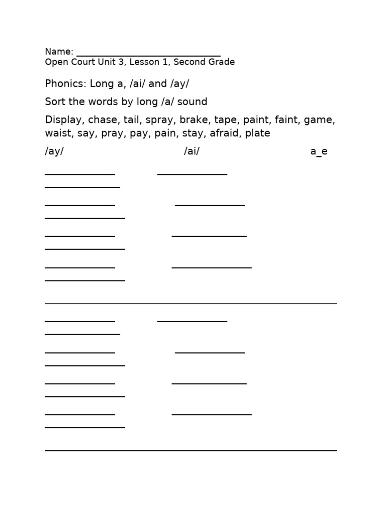 Name: - Open Court Unit 3, Lesson 1, Second Grade | PDF