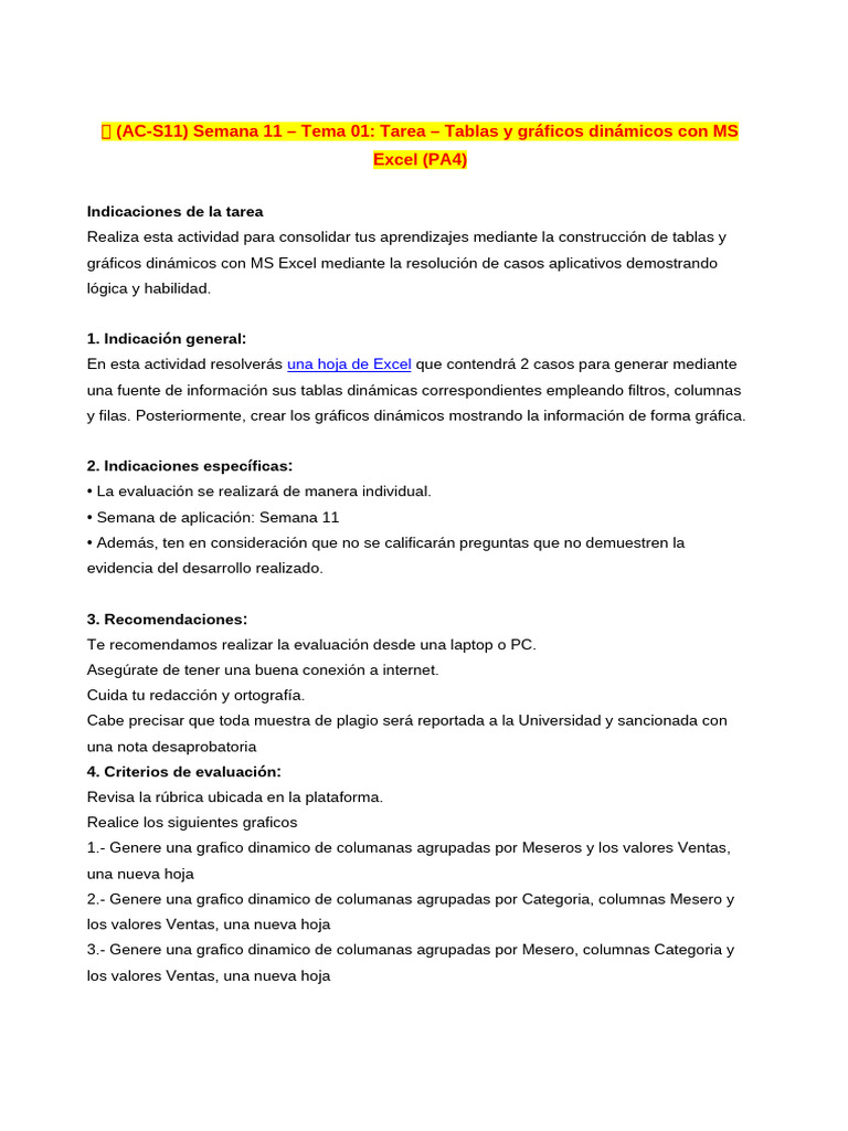 ? (AC-S11) Semana 11 - Tema 01 Tarea - Tablas y Gráficos Dinámicos Con MS Excel (PA4 ...