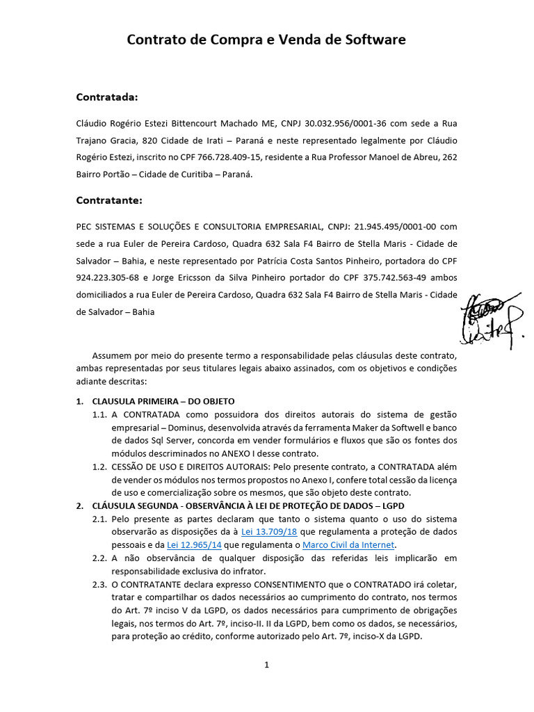 Contrato de Venda de Software ERP Dominus | PDF | Fluxo de caixa