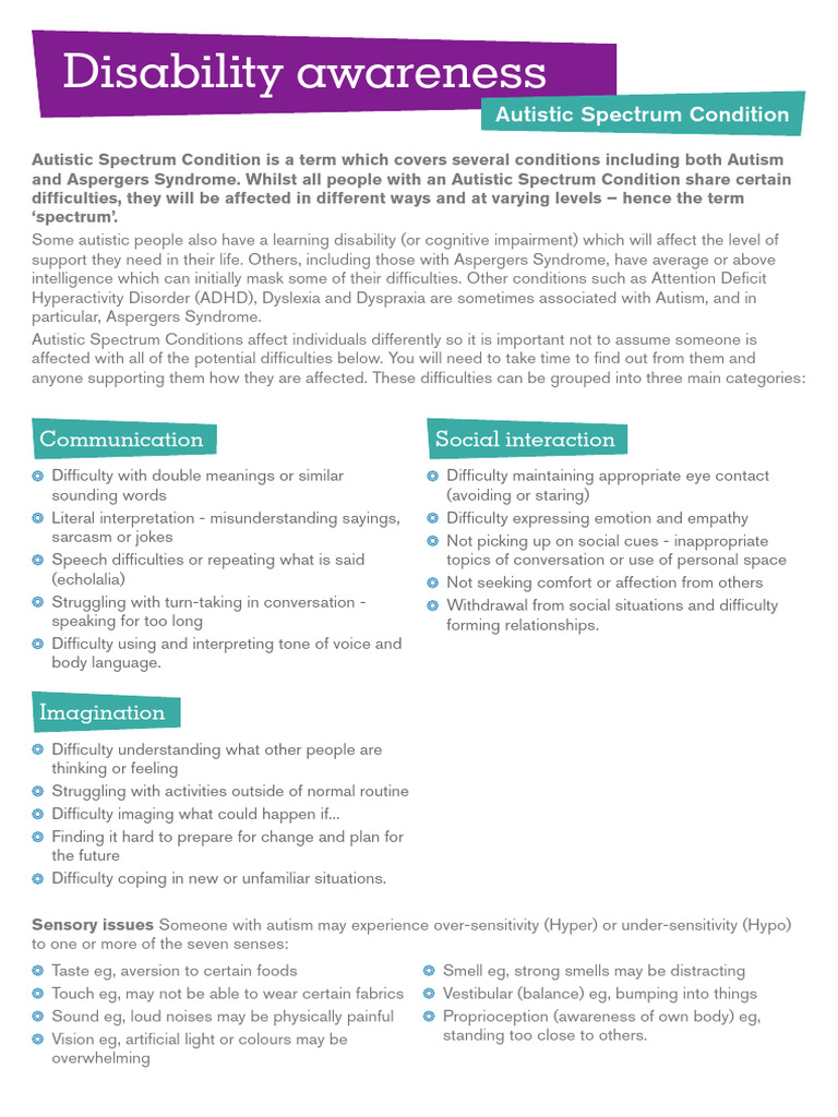 DAT Sheets Autistic Spectrum Condition Version 3 | PDF | Autism ...