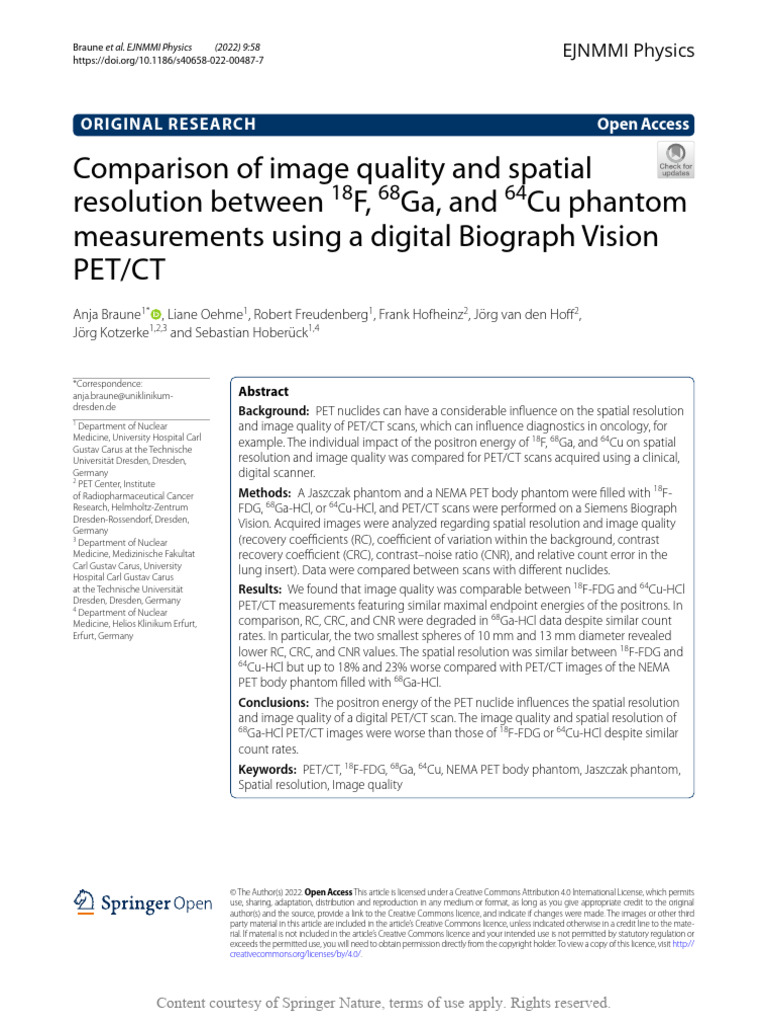 PET/CT Image Quality: 18F vs 68Ga vs 64Cu | PDF | Positron Emission ...