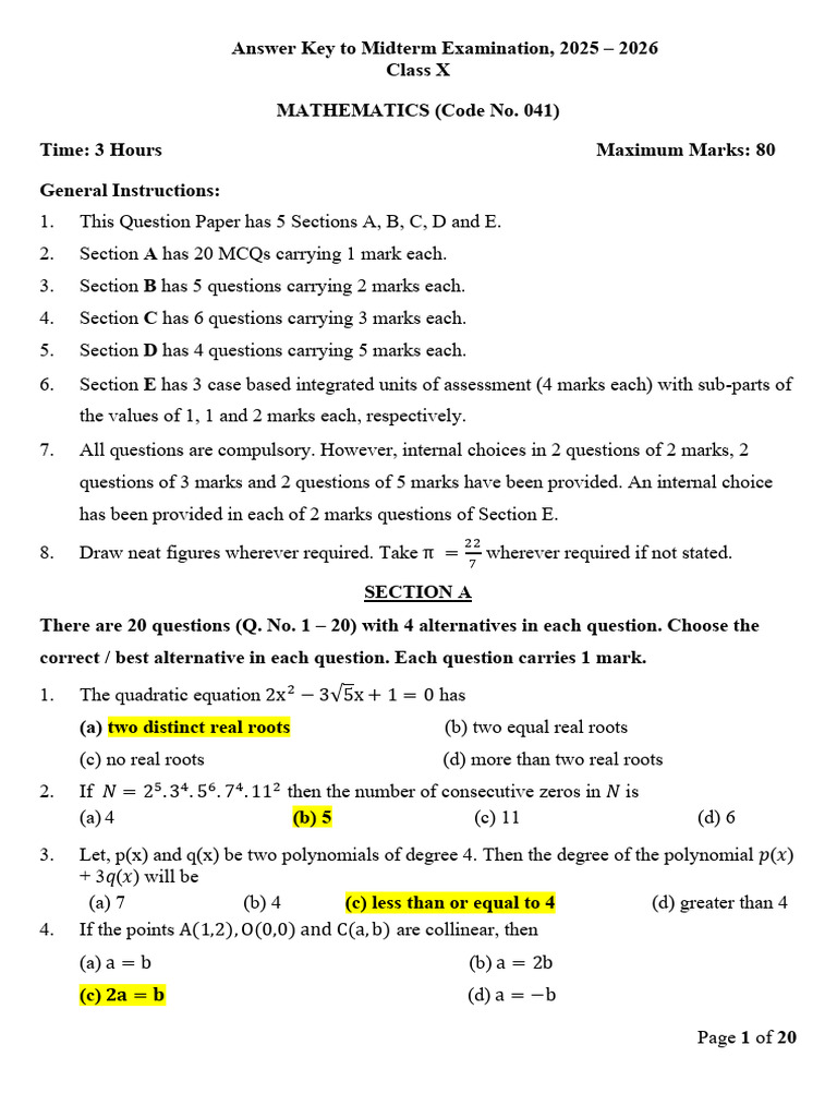 Midterm Math Exam Answer Key 2025-26 | PDF | Triangle | Circle