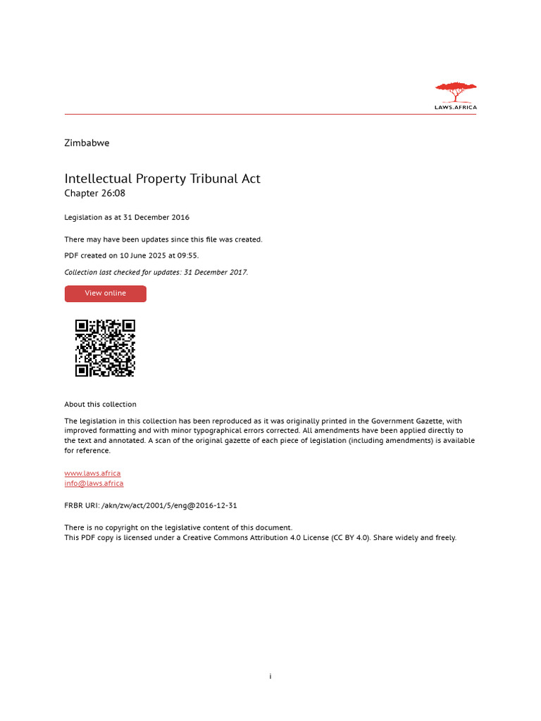Zimbabwe Intellectual Property Tribunal Act | PDF | Tribunal ...