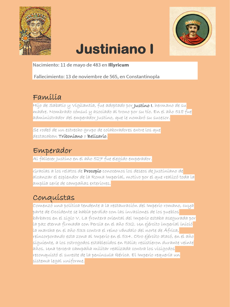 Nacimiento y fallecimiento de Justiniano I | PDF