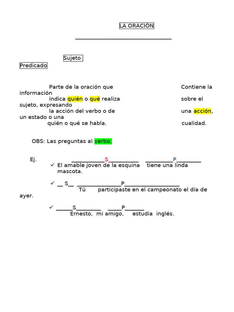 Estructura de la oración: sujeto y predicado | PDF