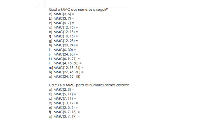 Exercícios Sobre MMC | PDF