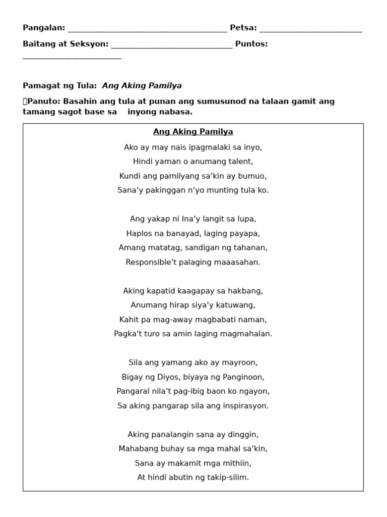 Pagsusuri Ng Tula Pdf