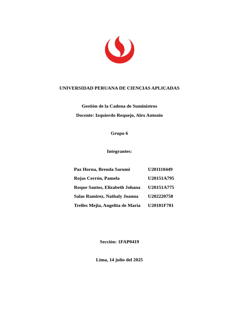 TF - Gestion de Cadena de Suministros - Grupo 6 Con Cuadros y Caratula ...