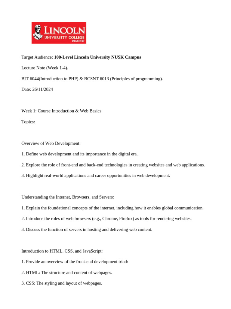 Principle of Programming Week 1 Note (Copy) | PDF | Html | World Wide Web
