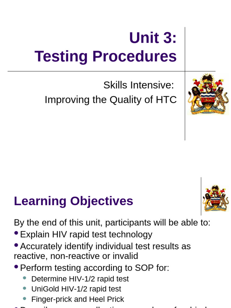 Unit 3 Testing - Procedures - Oct 2017 | PDF | Diagnosis Of Hiv/Aids