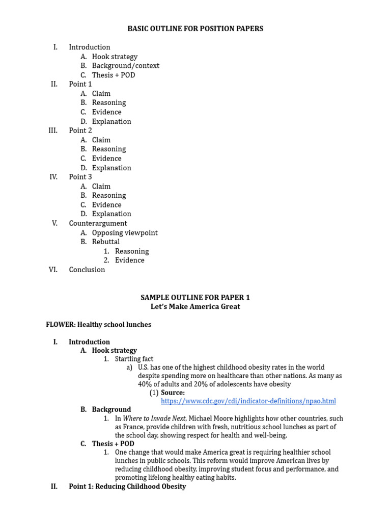 Position Paper Outline Guide | PDF | School Meal | Obesity