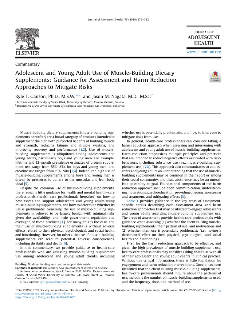 Adolescent and Young Adult Use of Muscle-Building Dietary | PDF ...