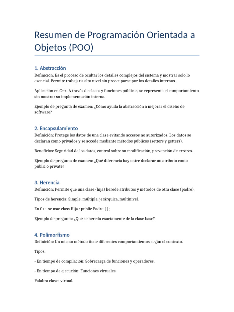 Resumen POO CPP | PDF | Herencia (Programación Orientada a Objetos) | C