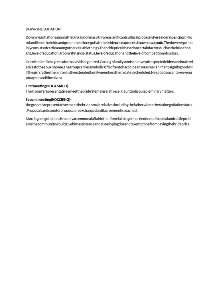 Dowry Negotiation in Dinka | PDF