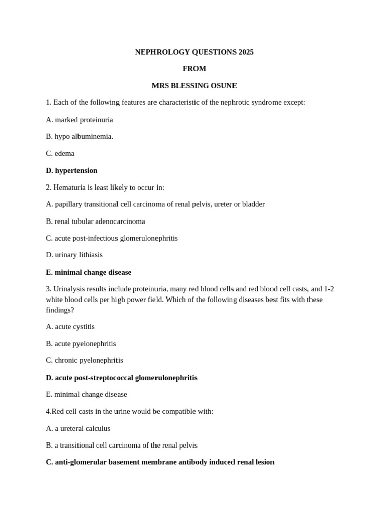 Nephro Ogy Questions 2025 | PDF | Kidney | Nephrology
