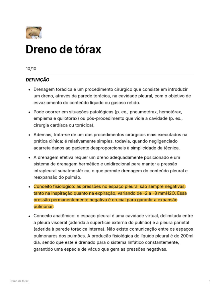Dreno de Tórax: Indicações e Procedimentos | PDF | Medicina Clínica ...