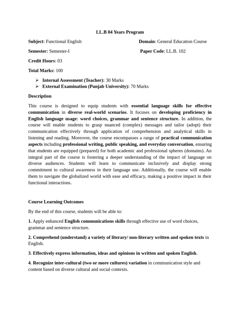 Course Outline (English I) | PDF | English Language | Communication