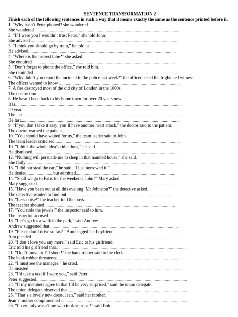 Sentence Transformation Exercises | PDF