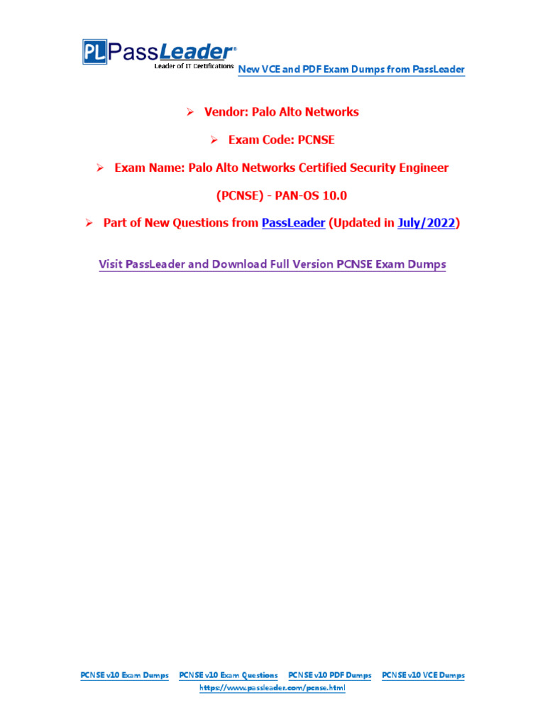 (July-2022) New PassLeader PCNSE v10 Exam Dumps | PDF | Firewall ...