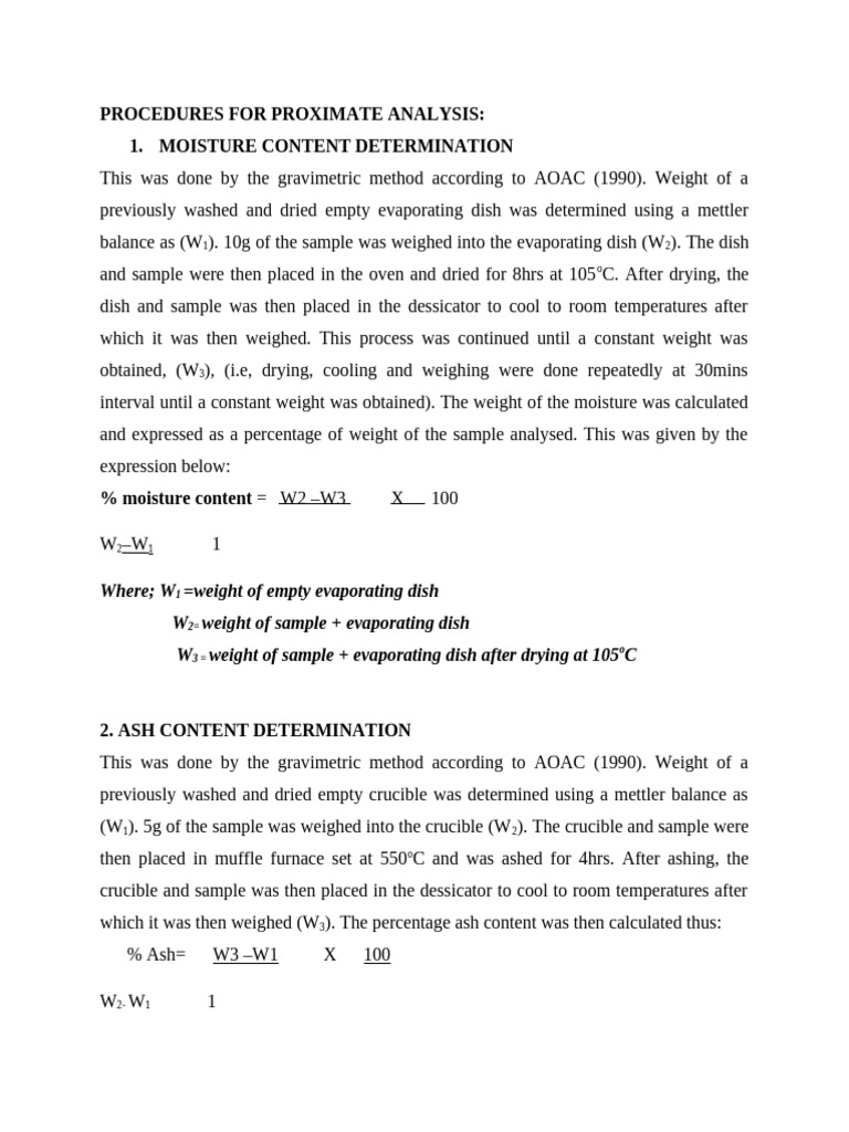 Procedures For Proximate Analysis | PDF | Titration | Chemistry