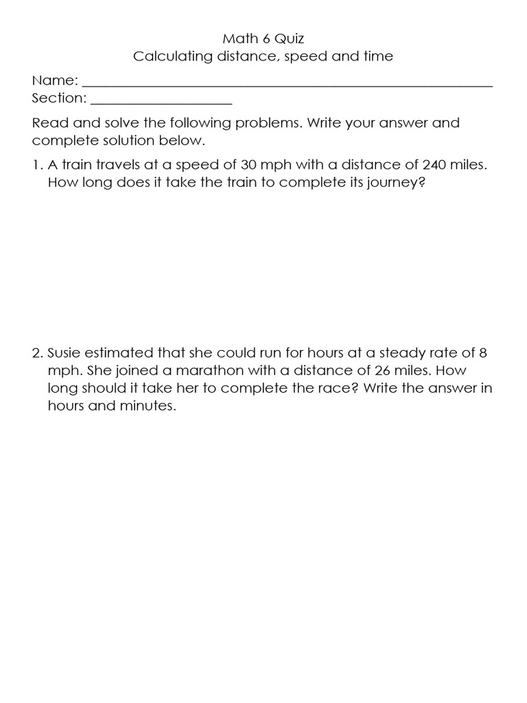 Math Quiz: Distance, Speed, Time | PDF