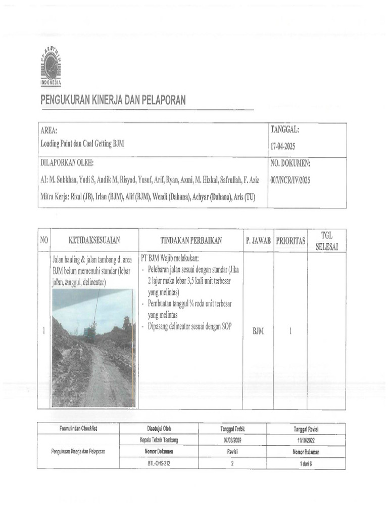 07 - NCR - IV - 2025 Loading Point Dan Coal Getting BJM | PDF