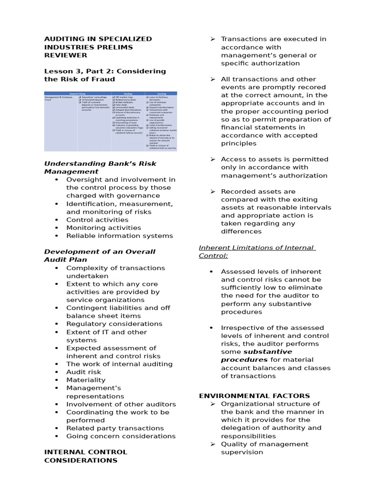 Lesson 3 PT and Overview Reviewer | PDF | Audit | Banks