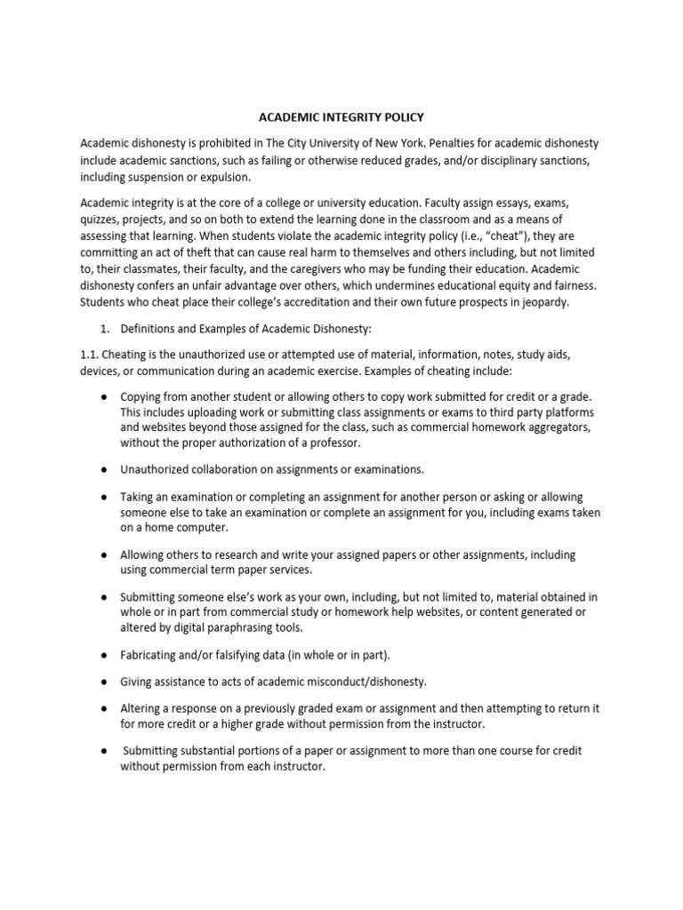 Academic Integrity Policy 2022 | PDF | Academic Dishonesty | Academic ...