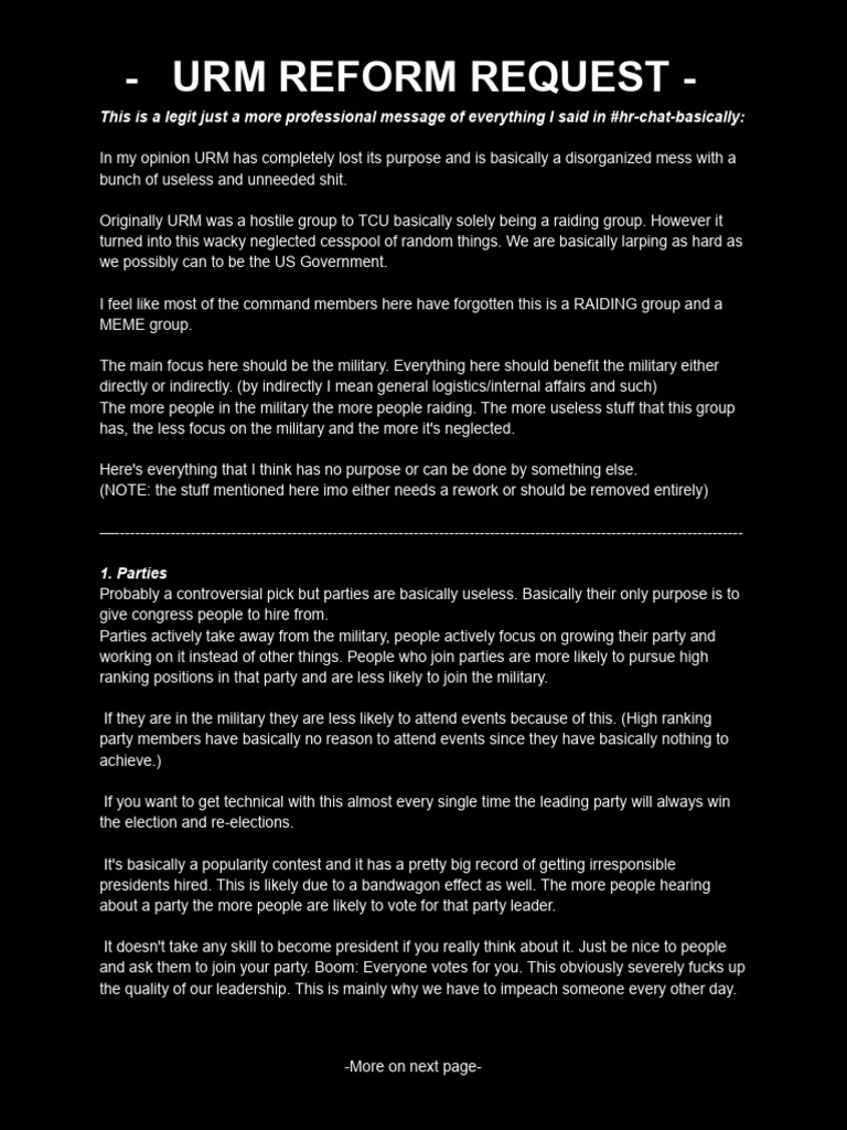 URM Reform Request _ Why I think URM needs a reform. | PDF