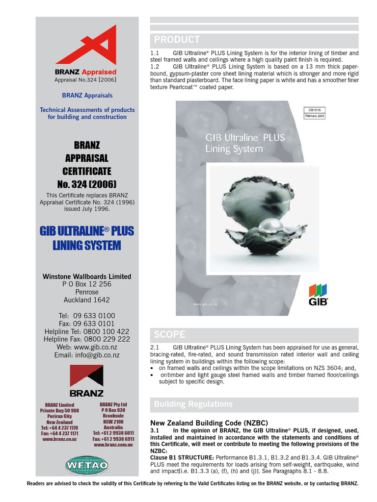 GIB-Ultraline PLUS Lining System, Branz Appraisal | PDF | Drywall ...