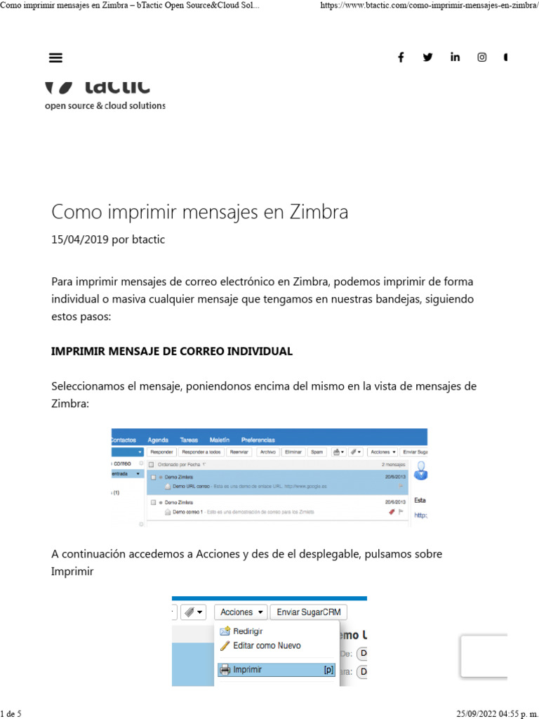 Como Imprimir Mensajes en Zimbra - BTactic Open Source&Cloud Solutions | PDF | Informática ...
