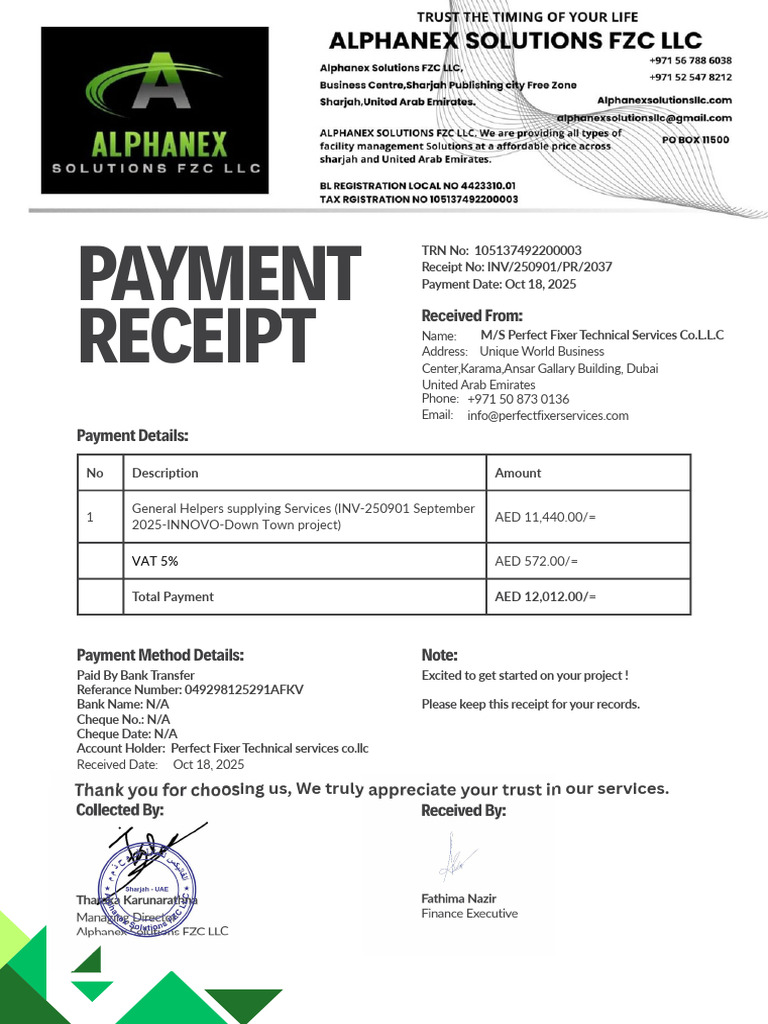 Perfect Fixer September Payment Receipt 18-10-2025 | PDF