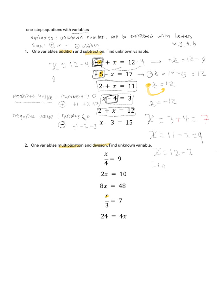Solving One-Step Equations Guide | PDF