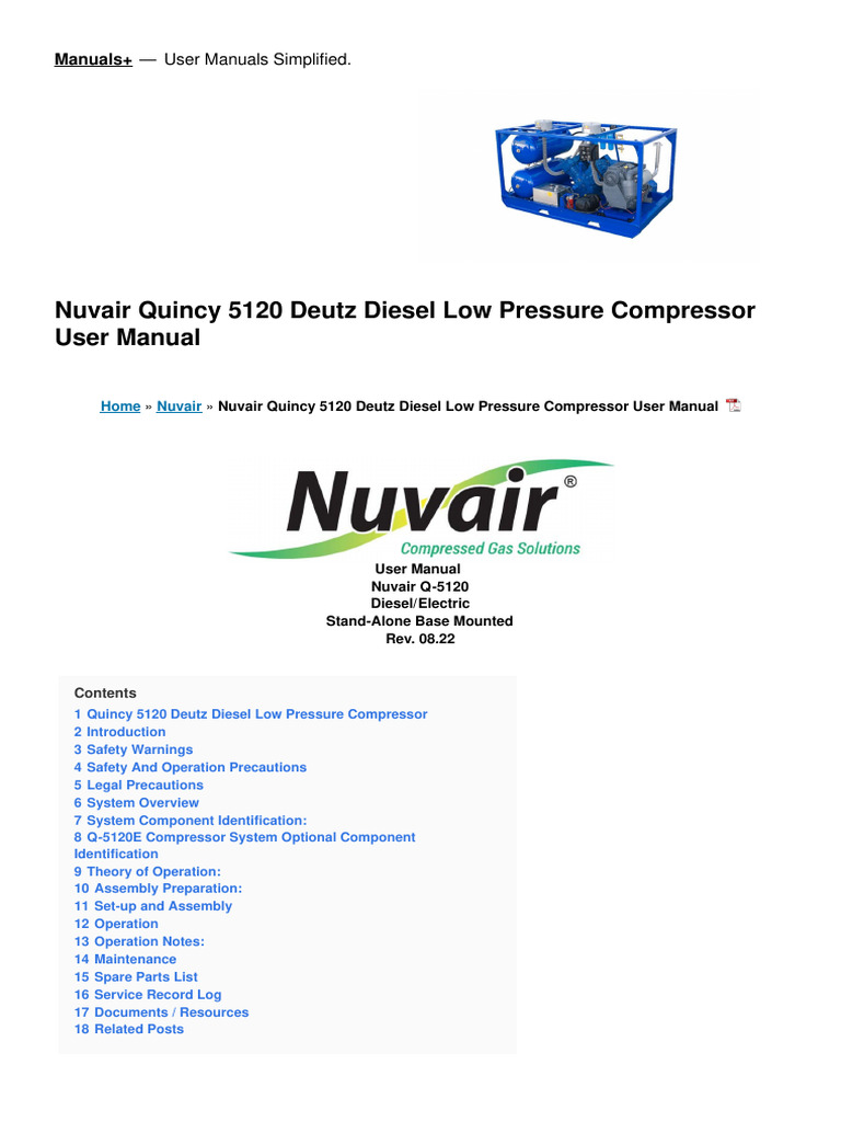 Nuvair Quincy 5120 Compressor Manual | PDF | Filtration | Scuba Diving
