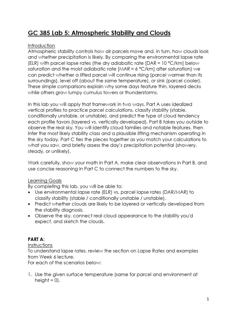 Lab 5 Atmospheric Stability and Clouds | PDF | Cloud | Meteorological ...