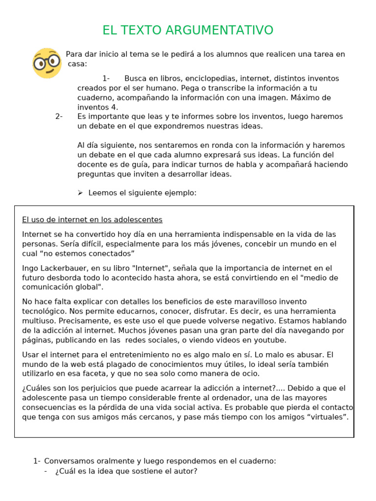 EL TEXTO ARGUMENTATIVO y EL Complemento Circunstancial | PDF | Abuso infantil | Internet