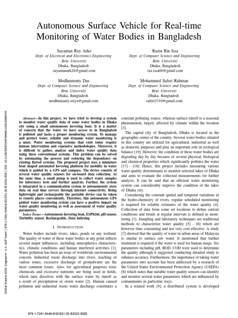 Autonomous Water Quality Monitoring in Bangladesh | PDF | Water Quality ...