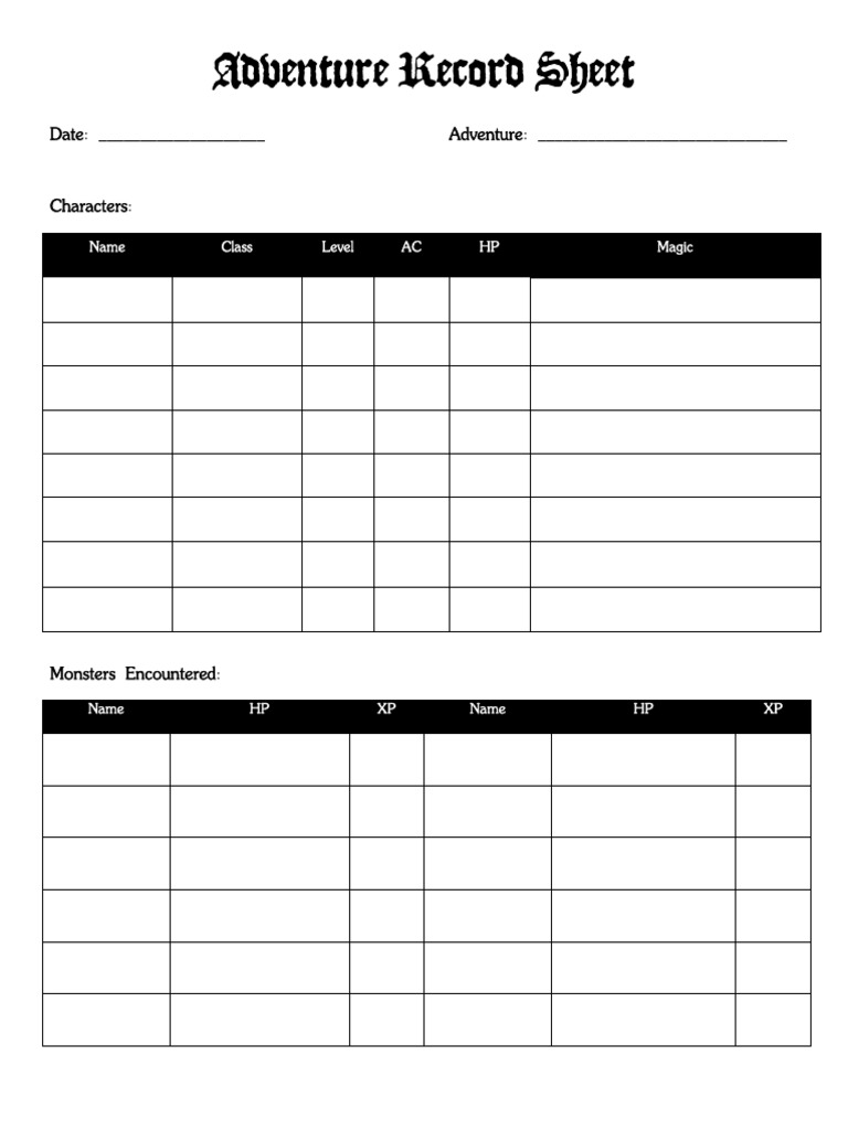Mithgarthr Adventure Record Sheet (LL) | PDF