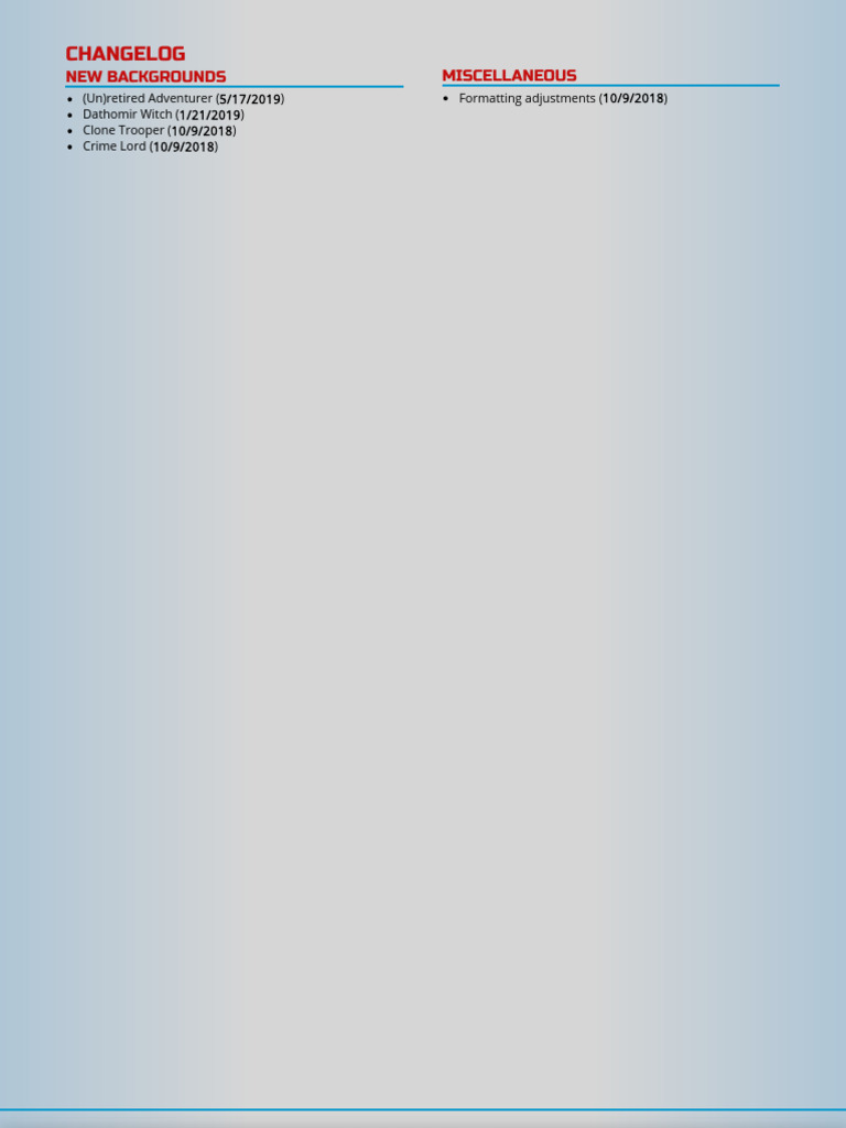 D&D Backgrounds Changelog and Guide | PDF