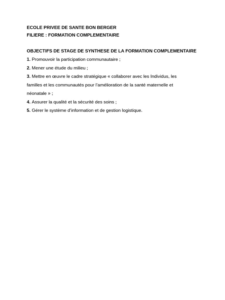 Objectifs de stage en santé communautaire | PDF