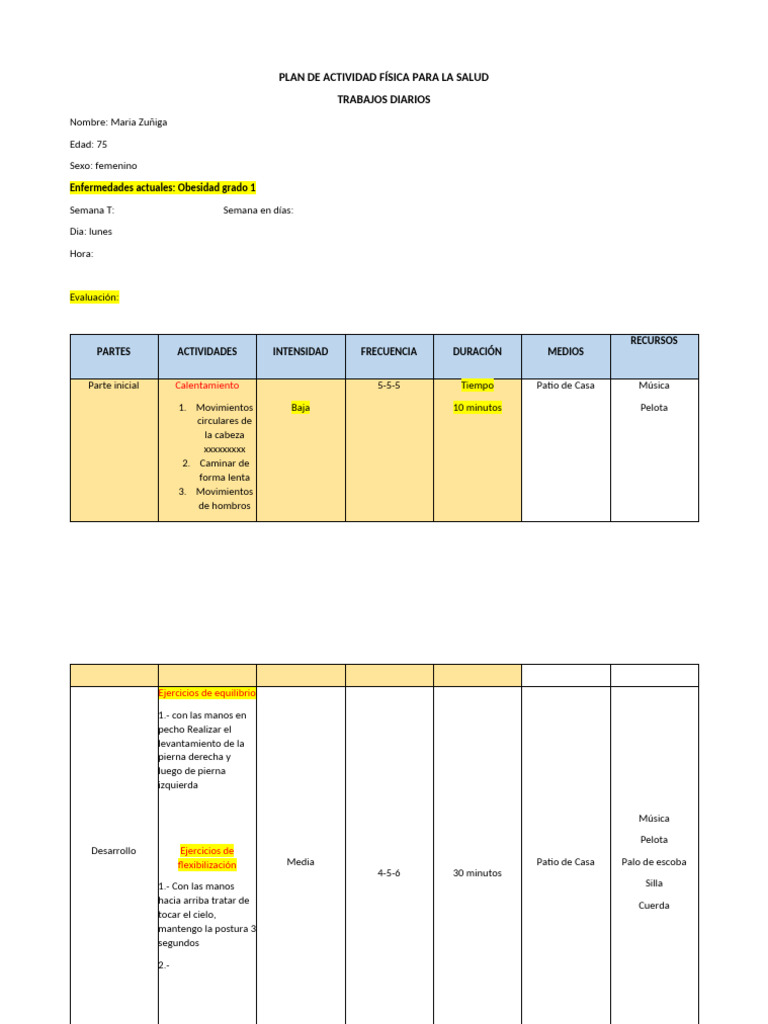 Estructura para Programa de Actividad Física para Adultos Mayores | PDF