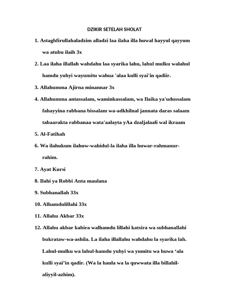 Dzikr After Prayer: Key Phrases | PDF