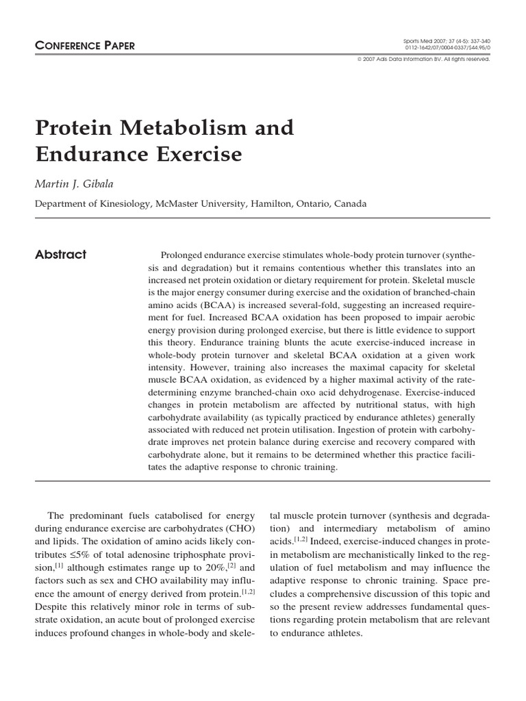 Protein Metabolism and Endurance Exercise: Martin J. Gibala | PDF ...