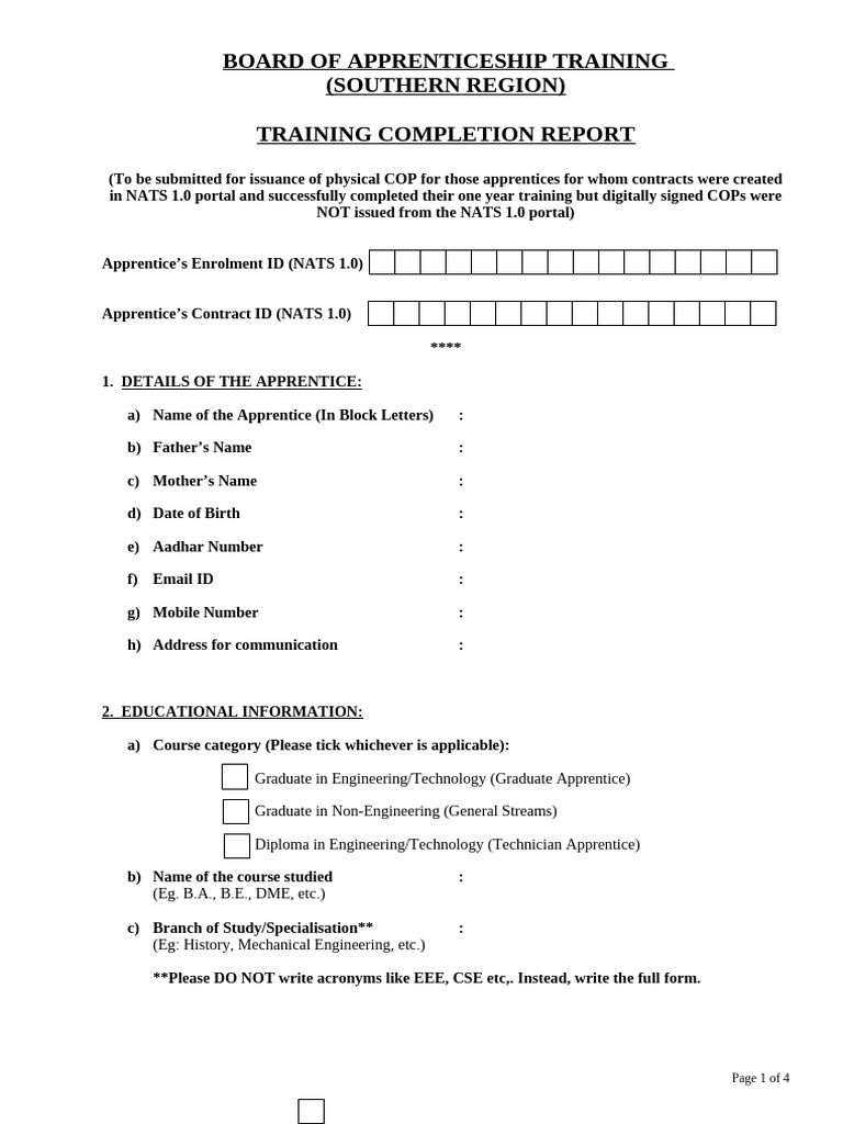 TCR - NATS 1.0 COP Form | PDF | Apprenticeship