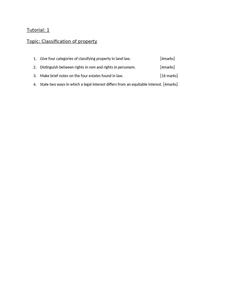 TUT. 1 Definition and Classification of Property | PDF