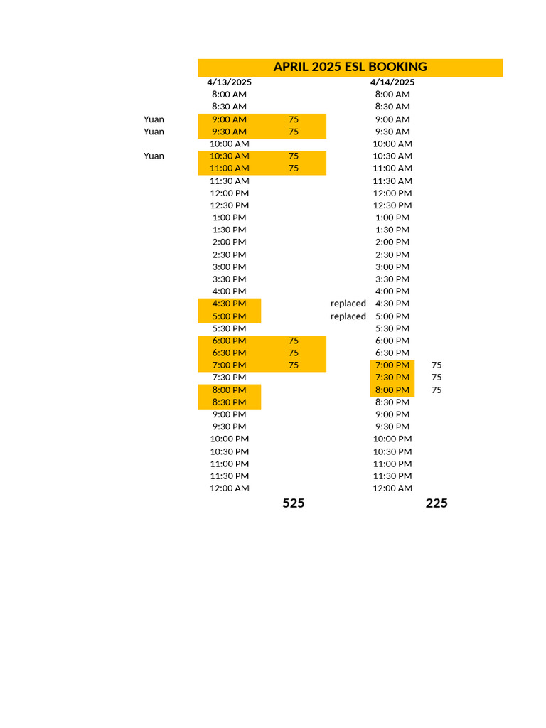 Esl Booking 2025 | PDF