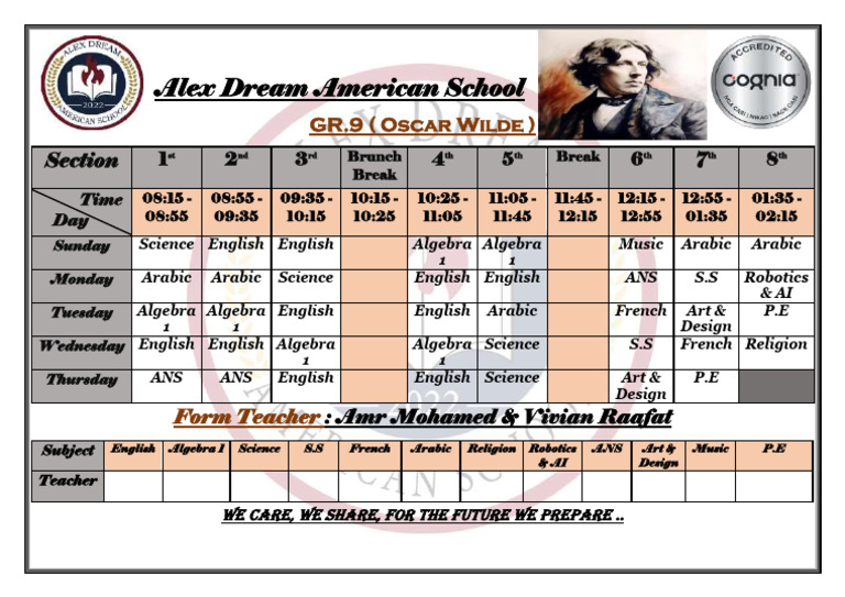 Gr.9 Timetable (Oscar Wild) | PDF