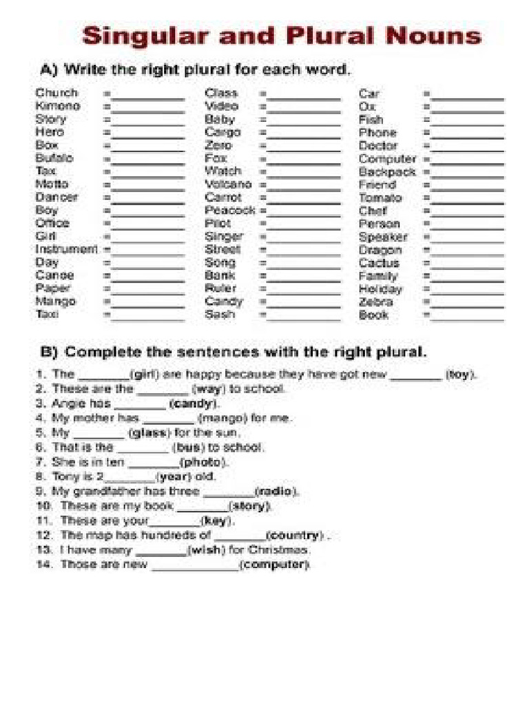 Singular Plural Nouns | PDF