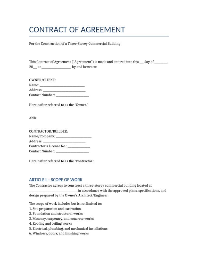 Three-Storey Commercial Building Contract | PDF | General Contractor ...