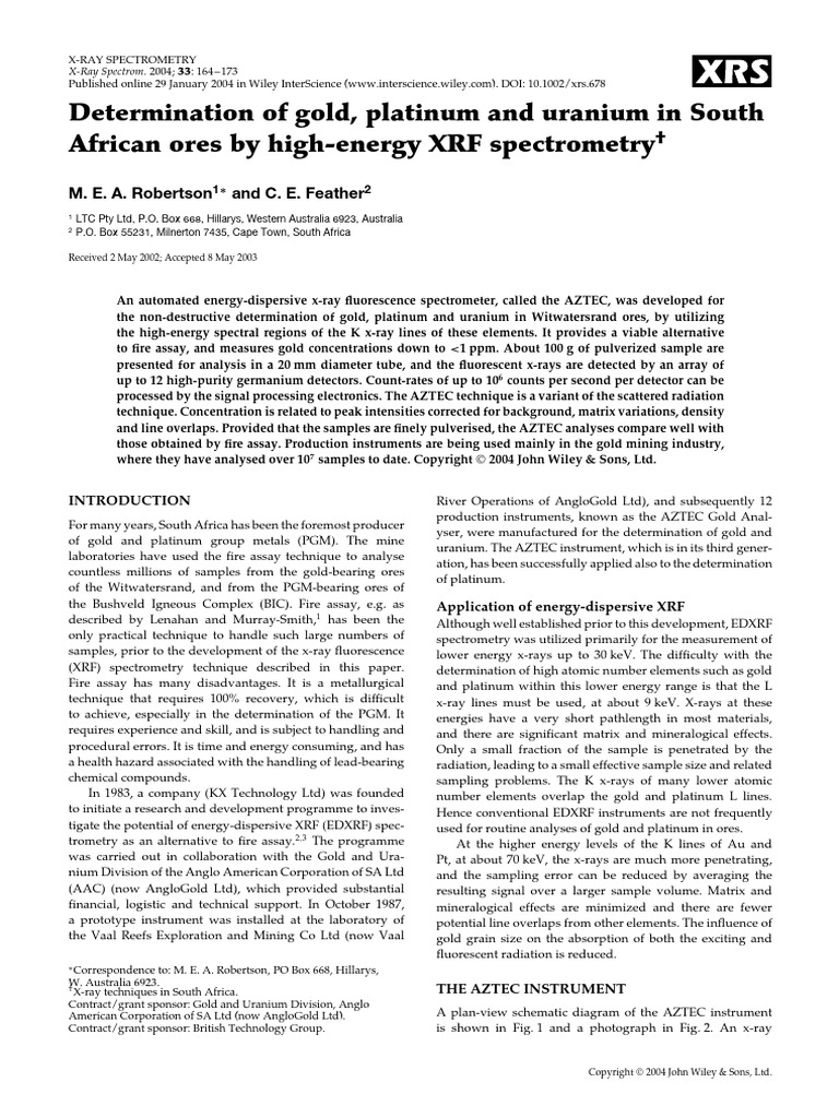 Determination of Gold, Platinum and Uranium in South African Ores by ...